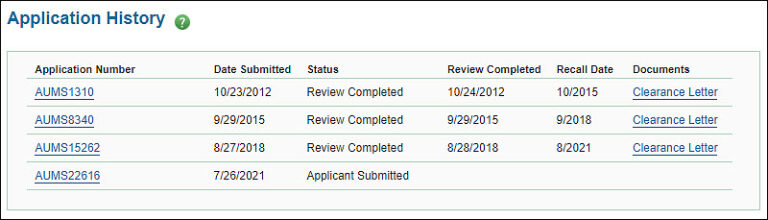 Application History - AUMS