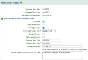 Create a Subaward Modification - SAGE