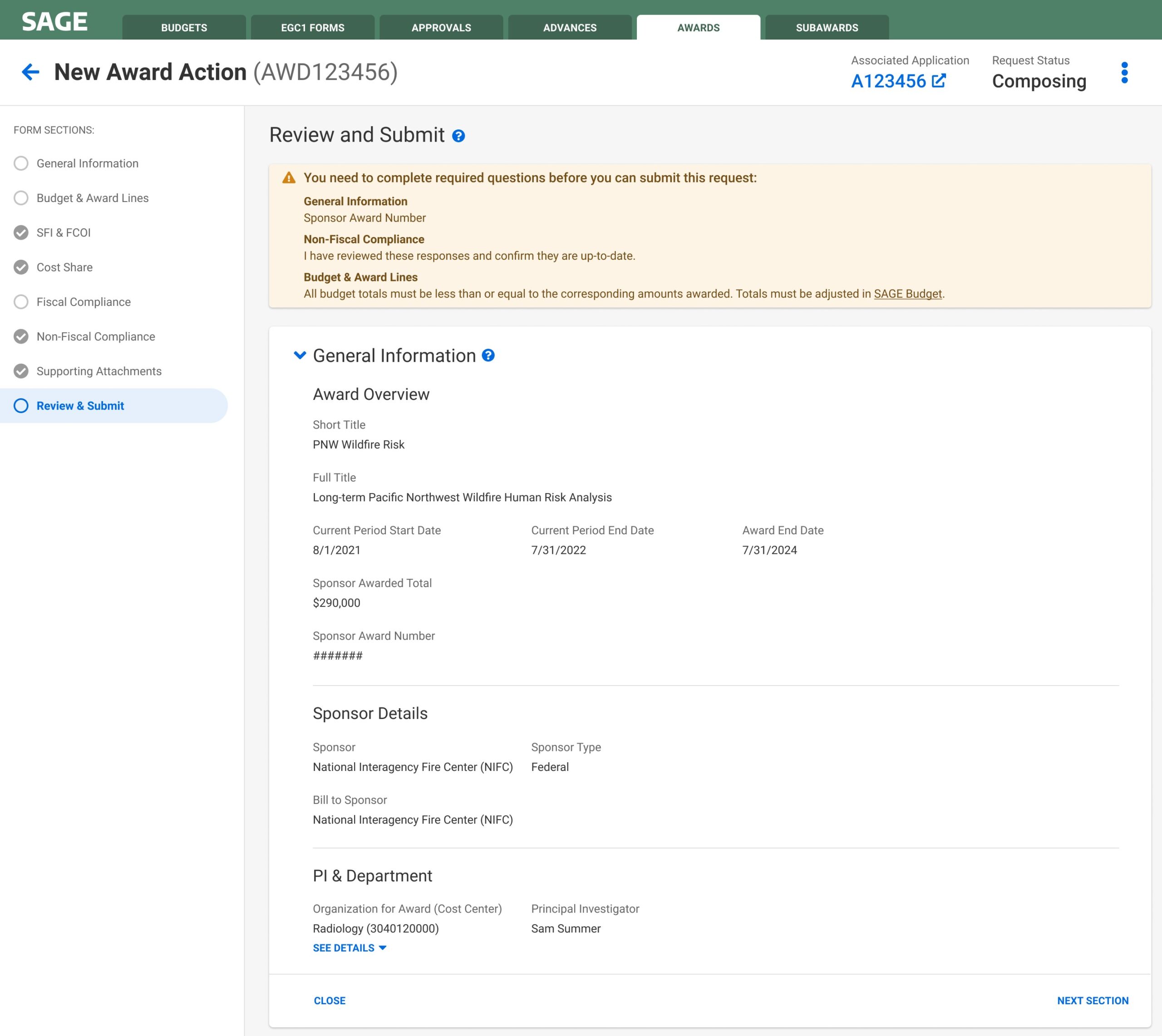SAGE Awards: Review and Submit - UW Research