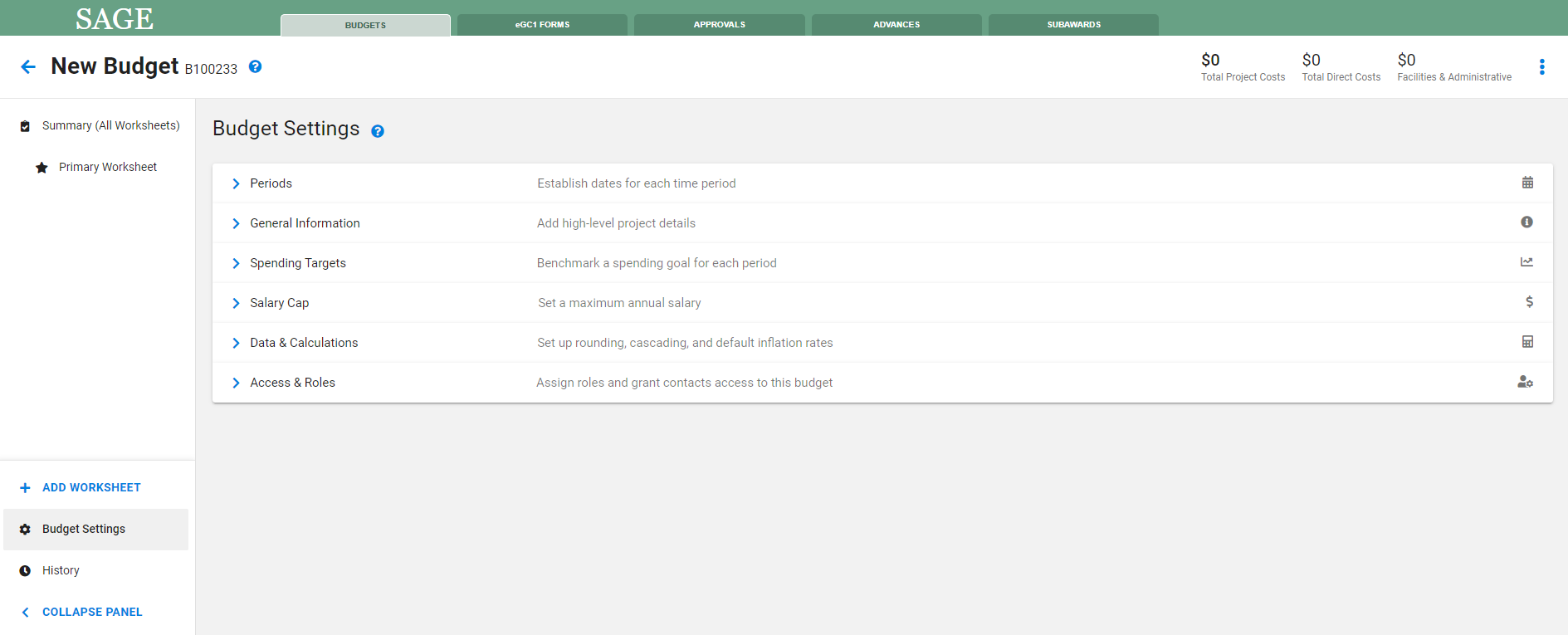 SAGE Budget Redesign_Budget Settings - UW Research