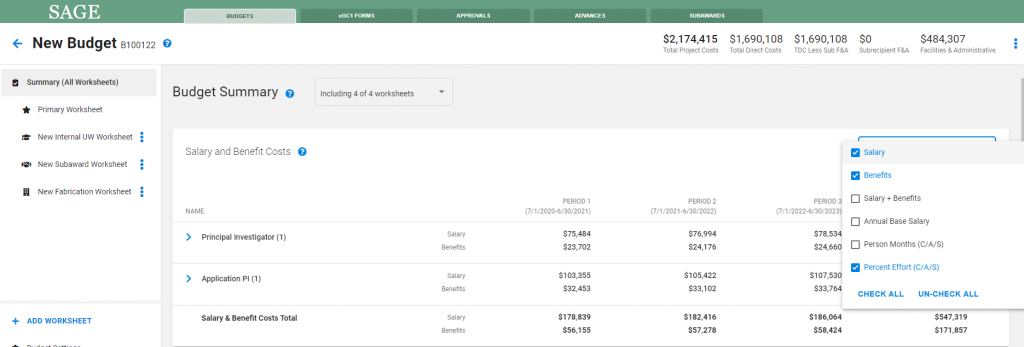 SAGE Budget Redesign_Budget Summary - UW Research