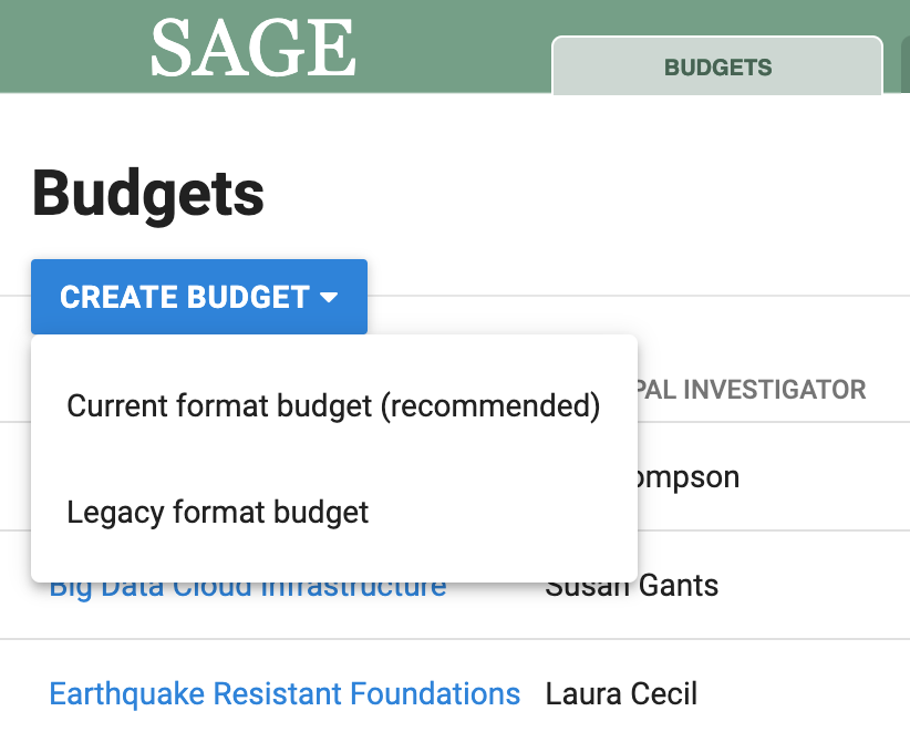 SAGE Budget Redesign_Create New Budget - UW Research