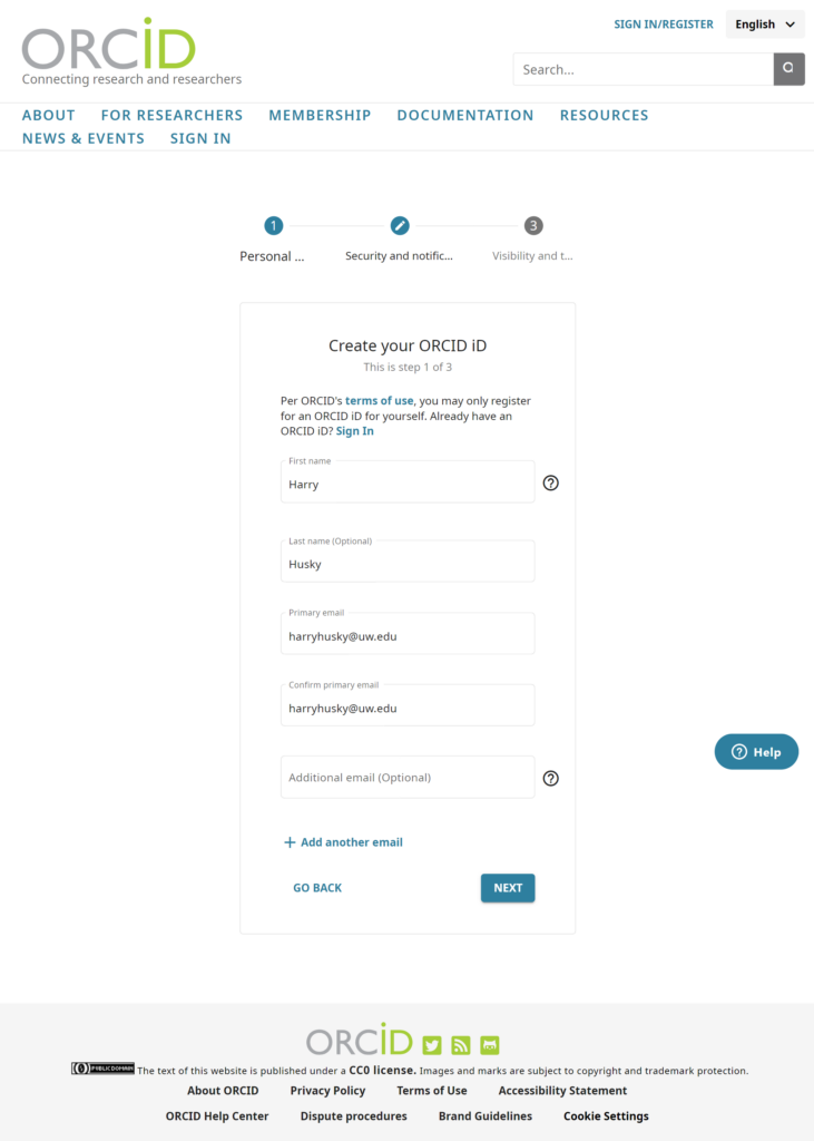 ORCID registration page - UW Research